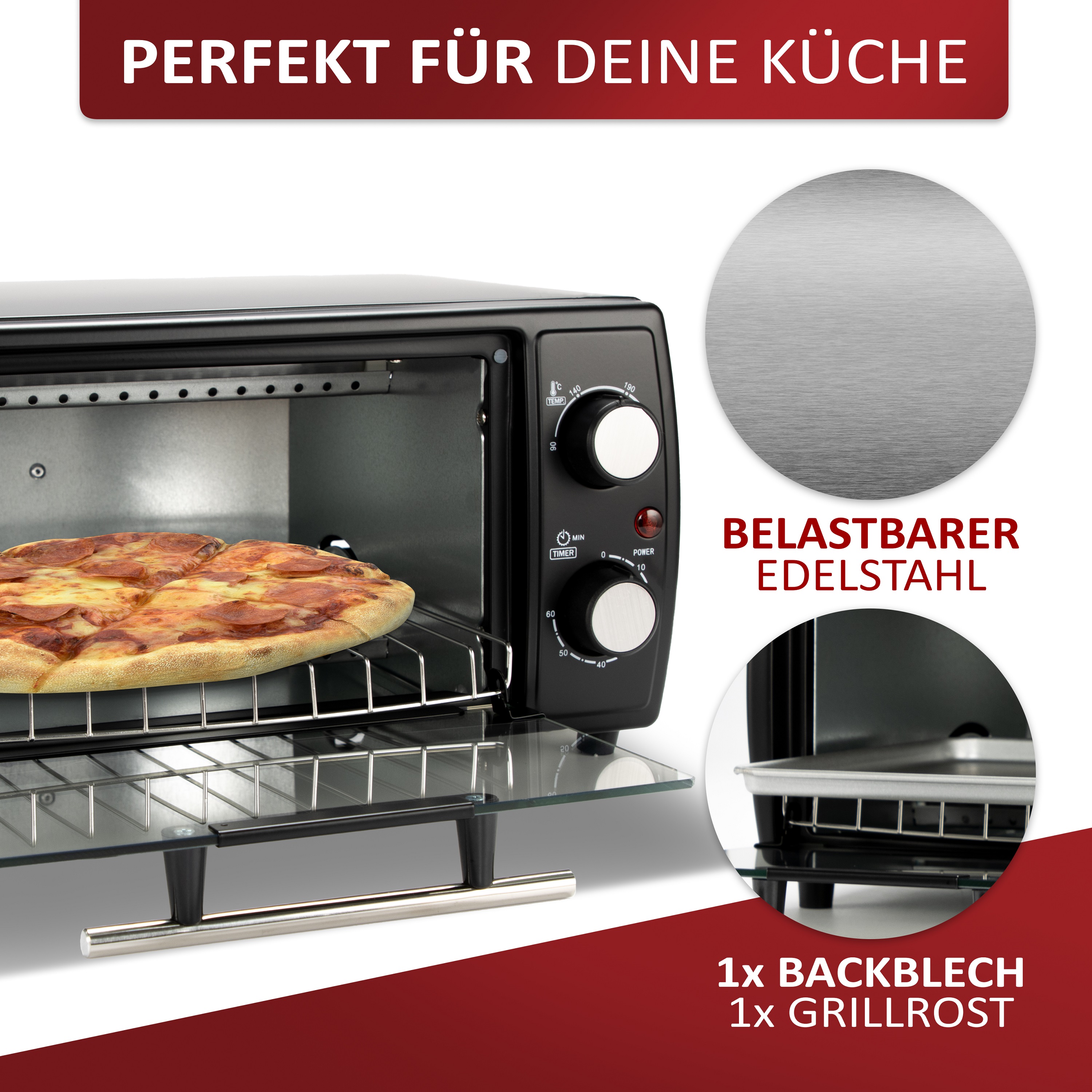 Steinborg Minibackofen 10 Liter Ober- / Unterhitze 60 Minuten Timer stufenlose Temperatur ...