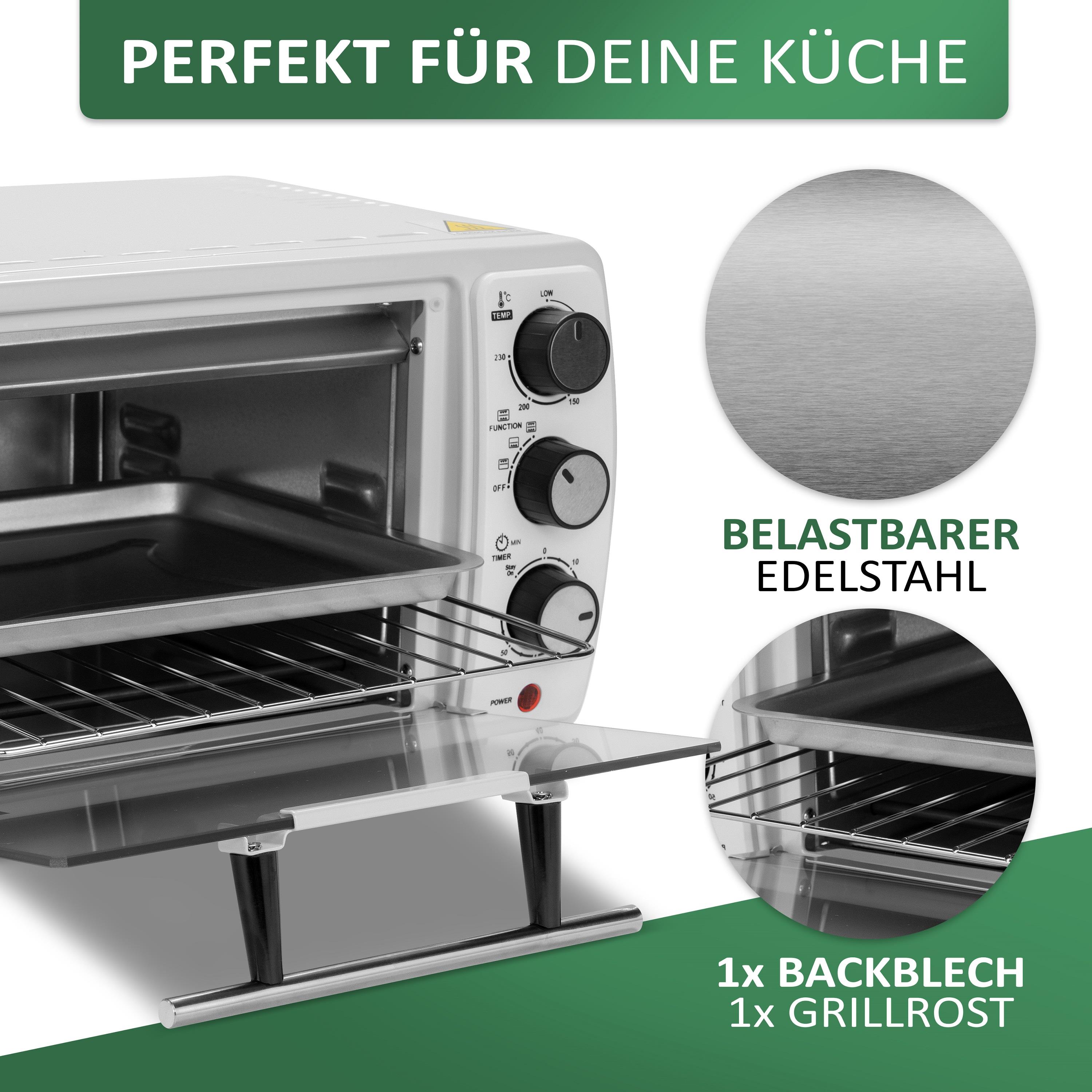 Steinborg Mini Backofen 13 Liter Pizzaofen 60°-250°C Timer Krümelblech Kleiner Backofen ...