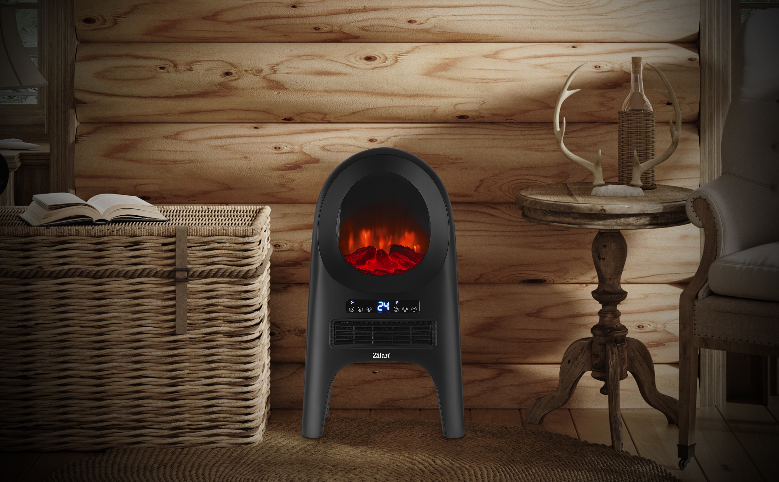 Zilan Design Keramik Heizlüfter mit 3D Kaminfeuer 2000 Watt Mit ...