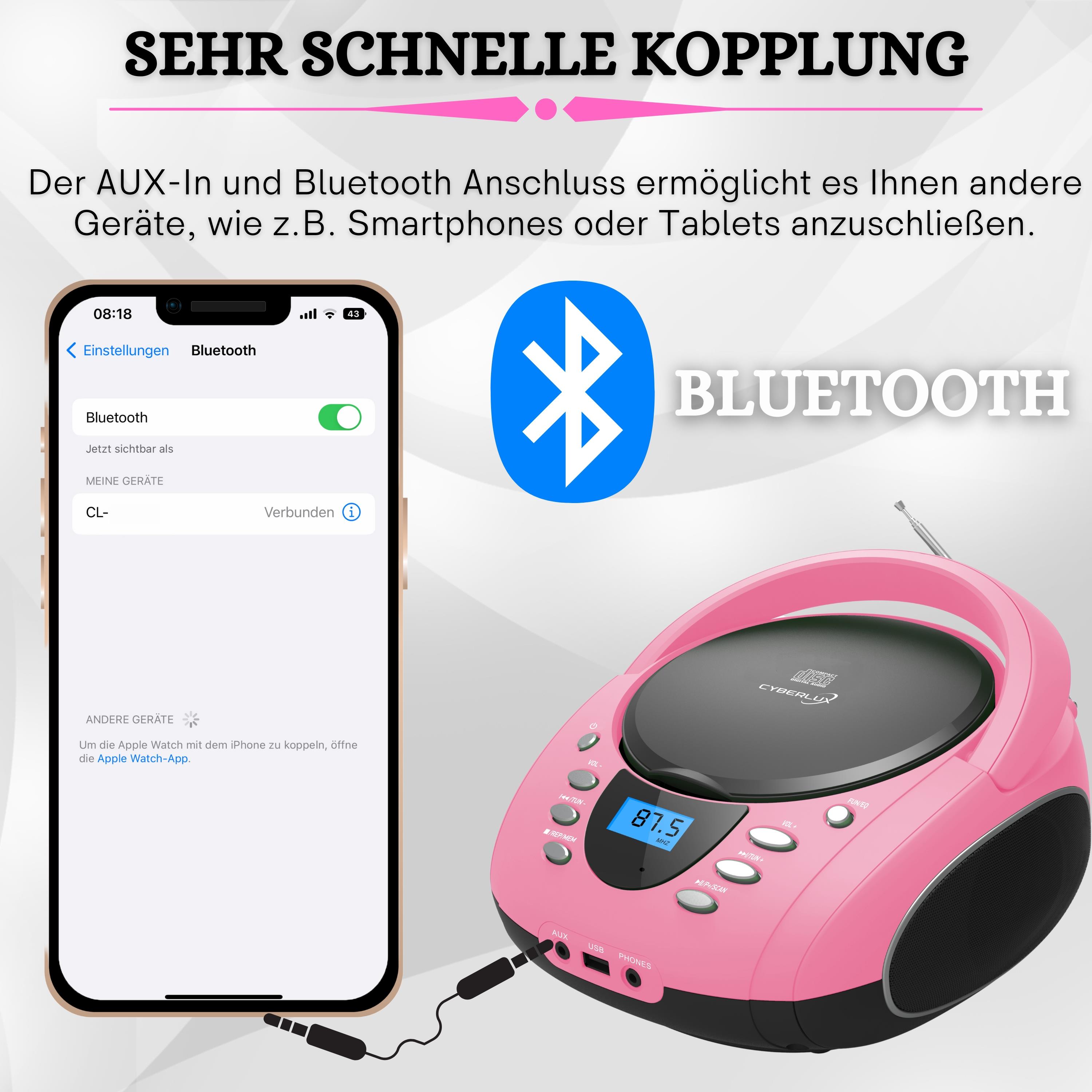Cyberlux Boombox Tragbarer CD-Player Kinder Radio CD-Radio Stereoanlage ...